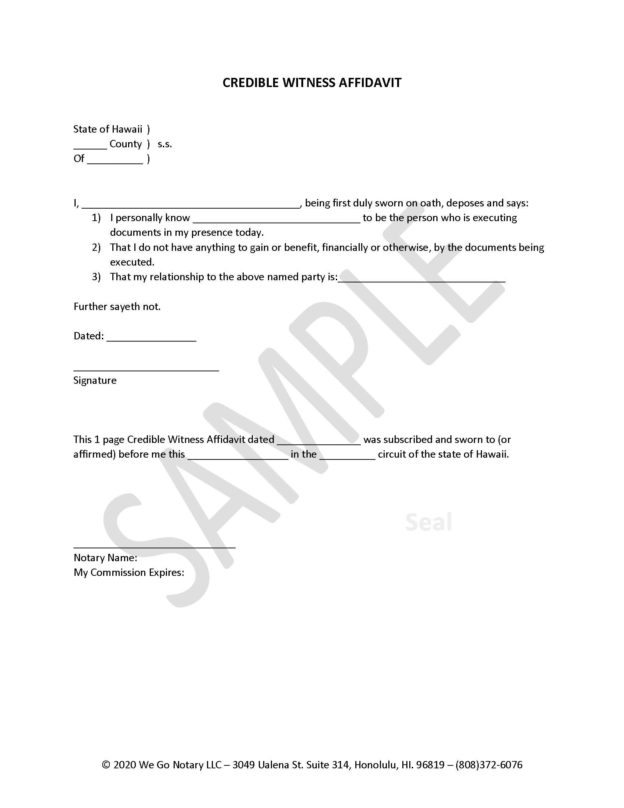 Credible Witness Affidavit – We Go Notary