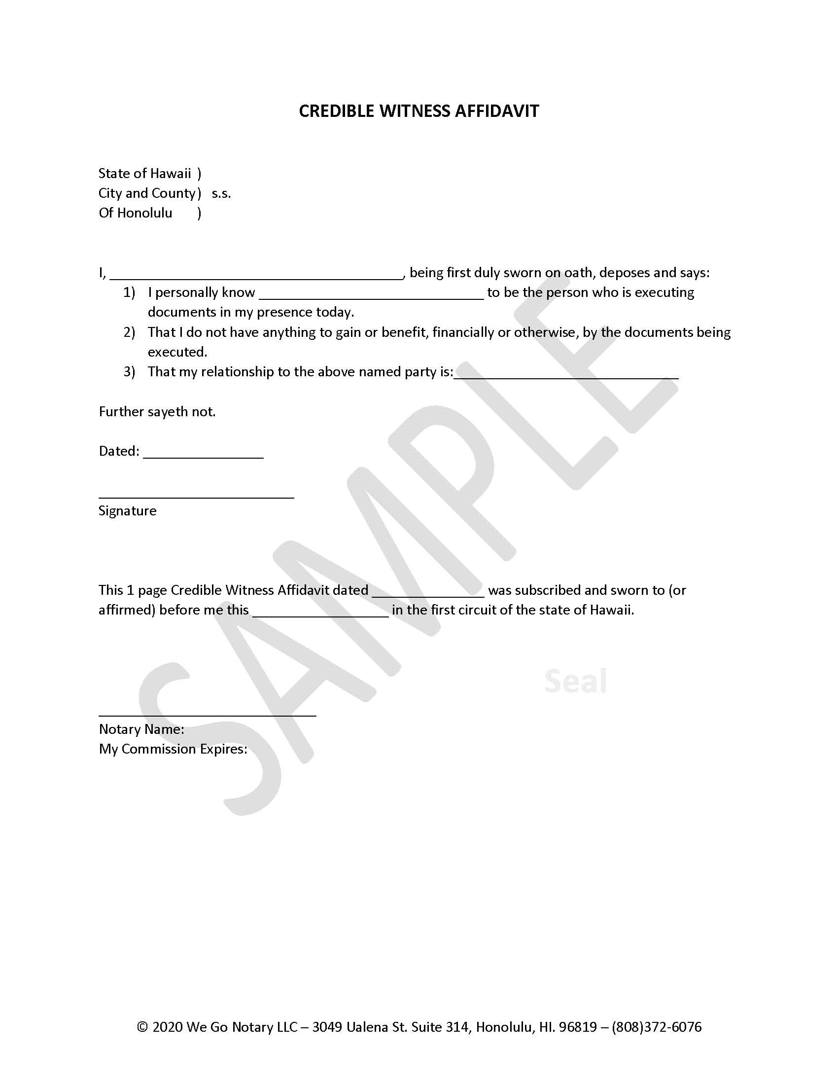 Credible Witness Affidavit – We Go Notary Credible Witness Affidavit – We Go Notary