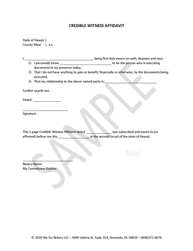 Credible Witness Affidavit – We Go Notary