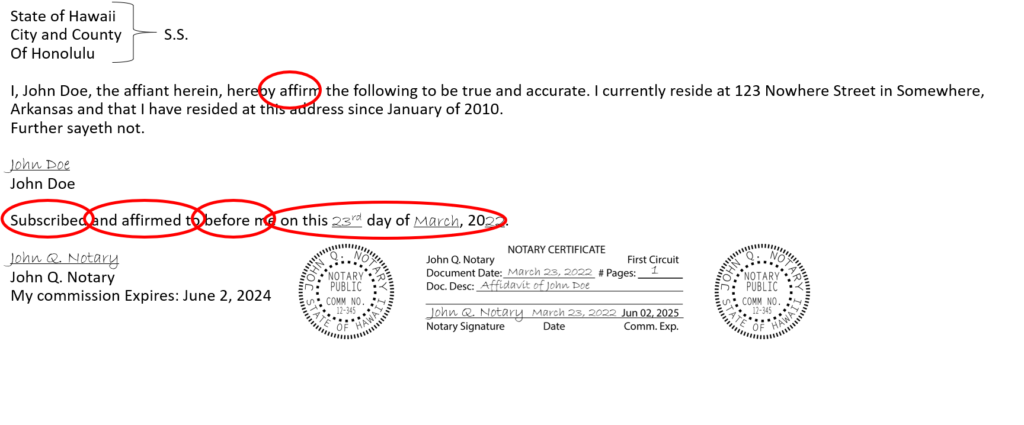 Affidavit Example – We Go Notary